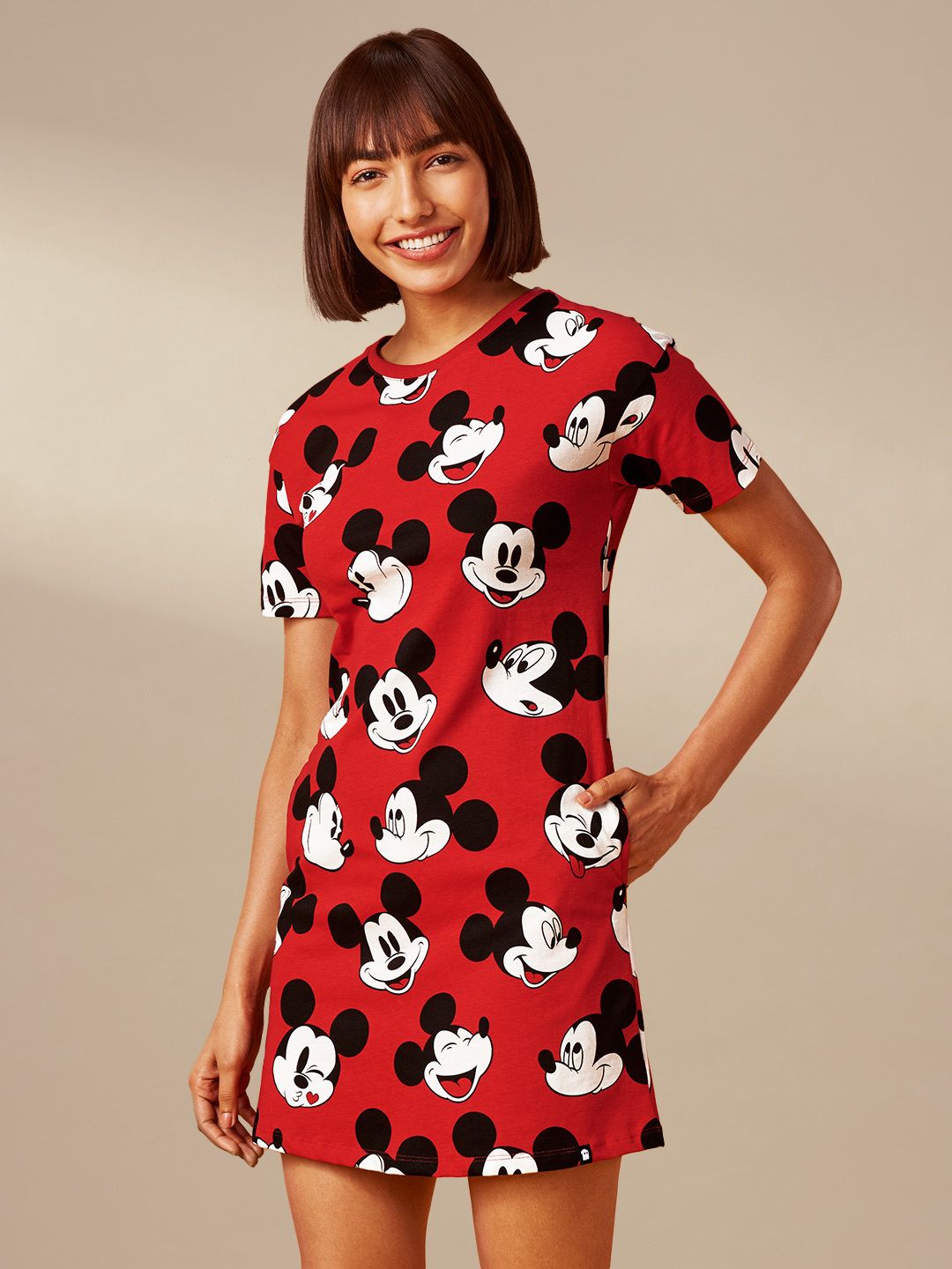Buy Mickey Mouse Pattern drop shoulder pocket dress online at The ...