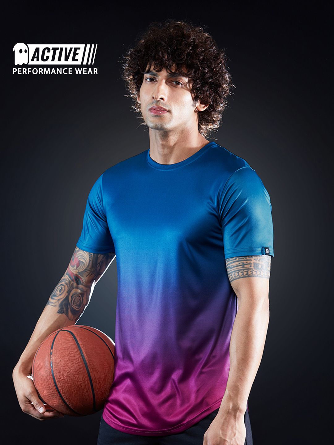 Buy Solids Navy Red Ombre Active Wear Onine