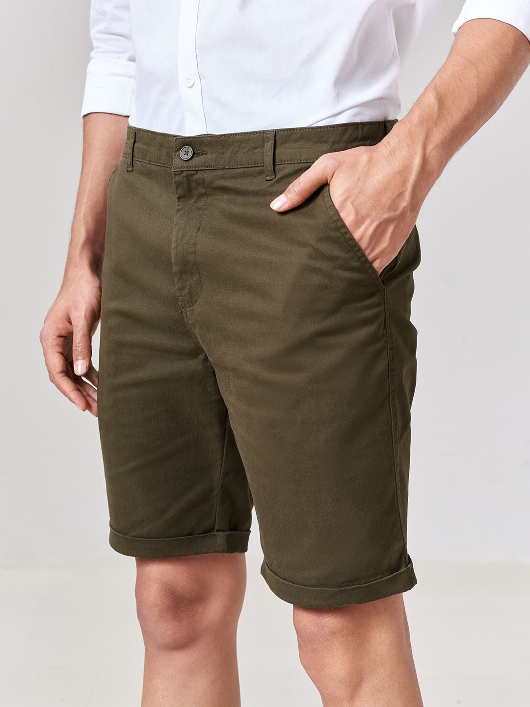 Buy Solids Dark Olive Twil Shorts Online