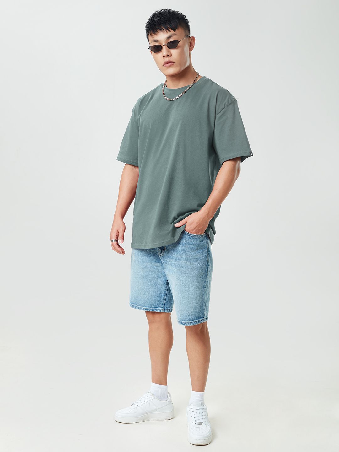 Buy Basic Solids: Sage Green Oversized T-shirt Online