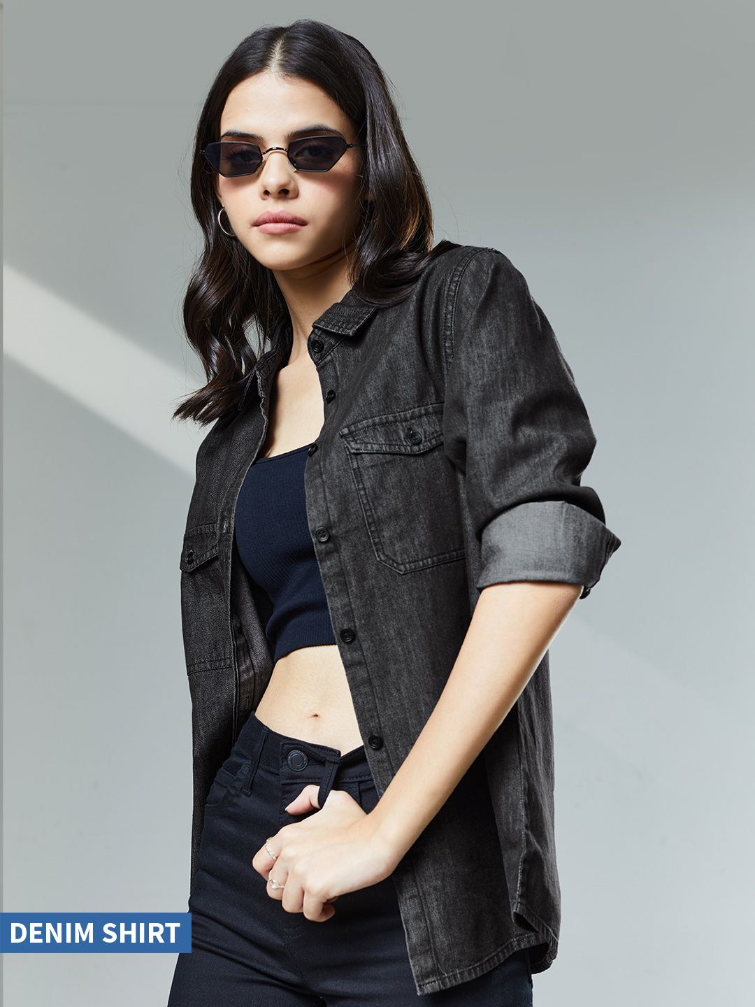 Buy Women's Denim Shirts Ash Grey Online at The Souled Store.