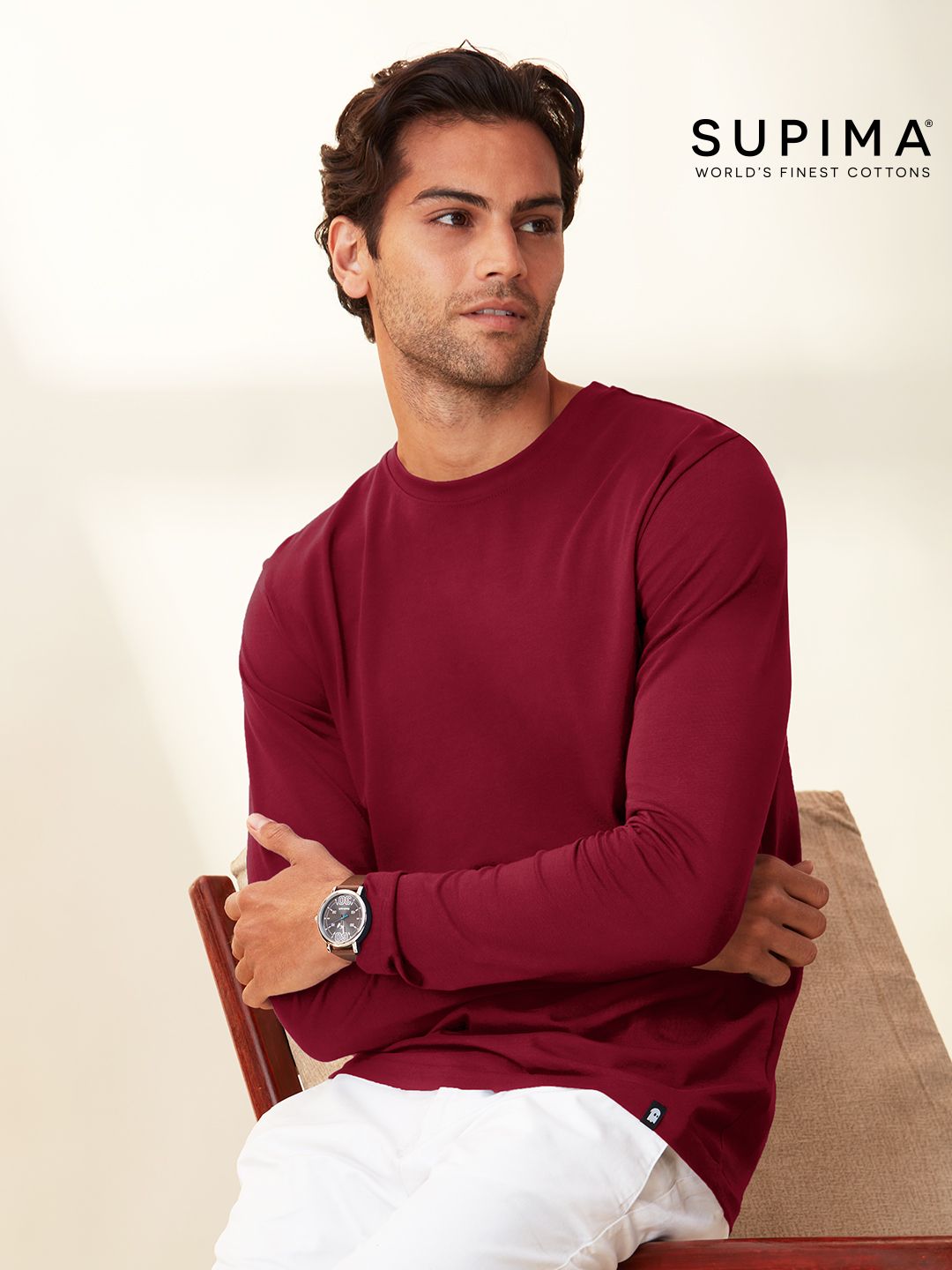 Buy Supima Cotton Full Sleeve: Burgundy T-shirt Online.