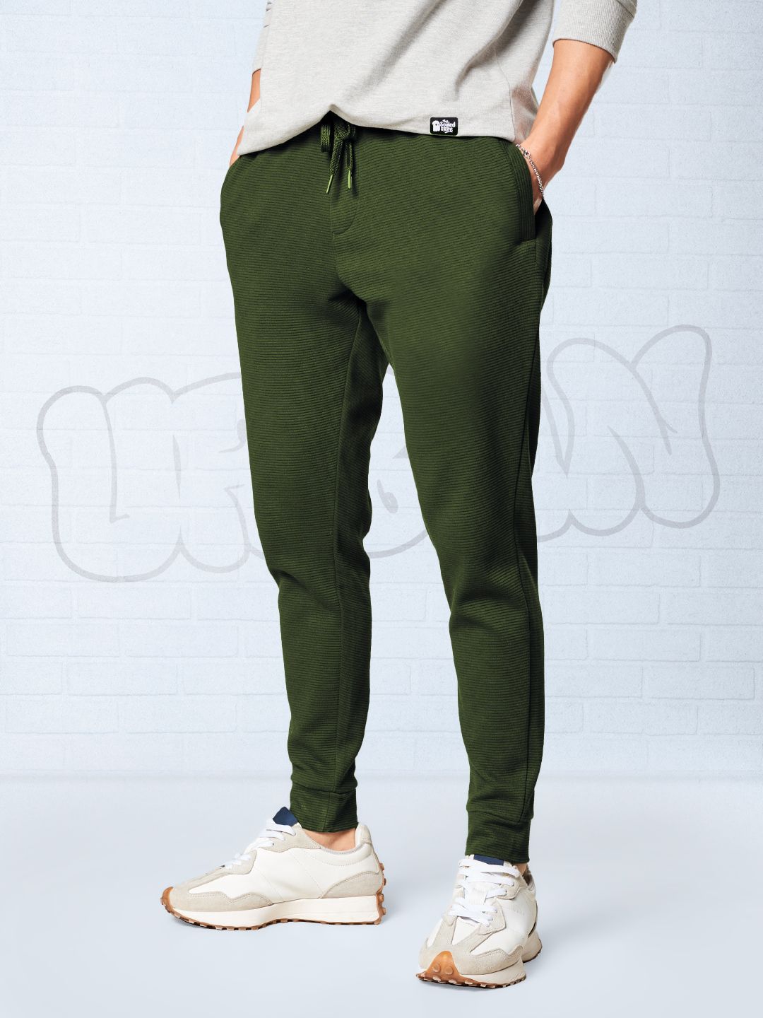 Buy Dark Olive Ribbed Joggers Online