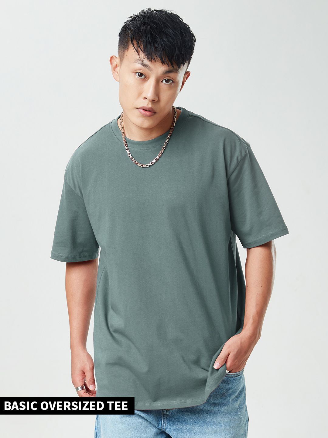 Buy Basic Solids: Sage Green Oversized T-shirt Online