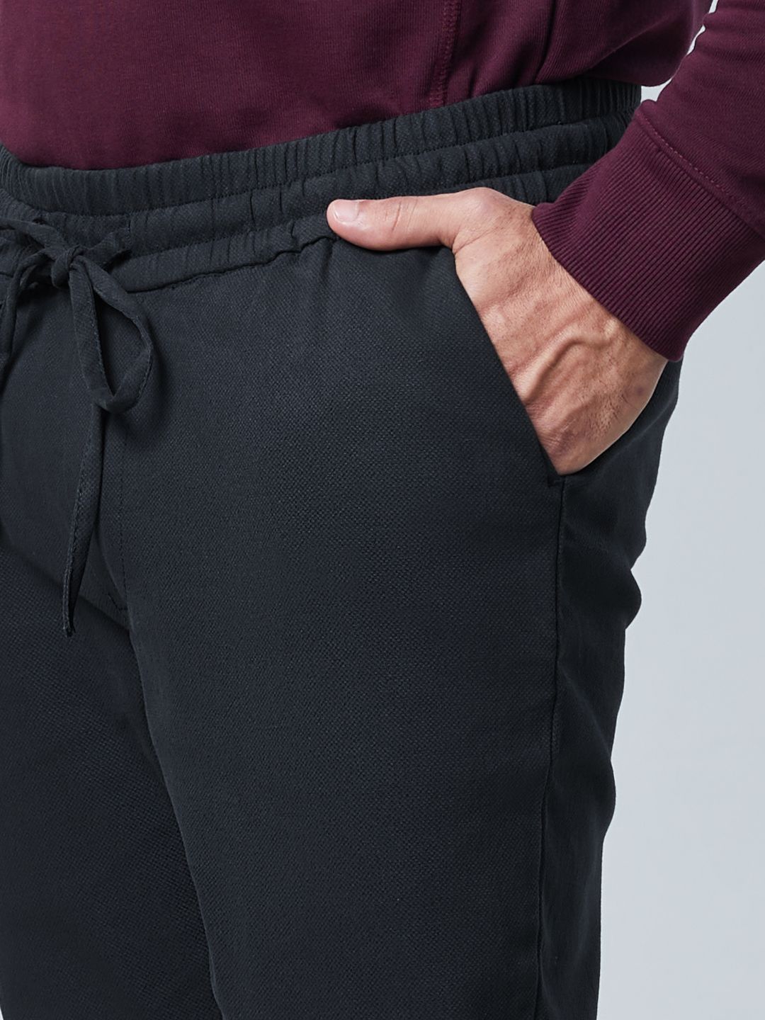 Buy Solids Dark Blue Cotton Stretch Structured Pants Online