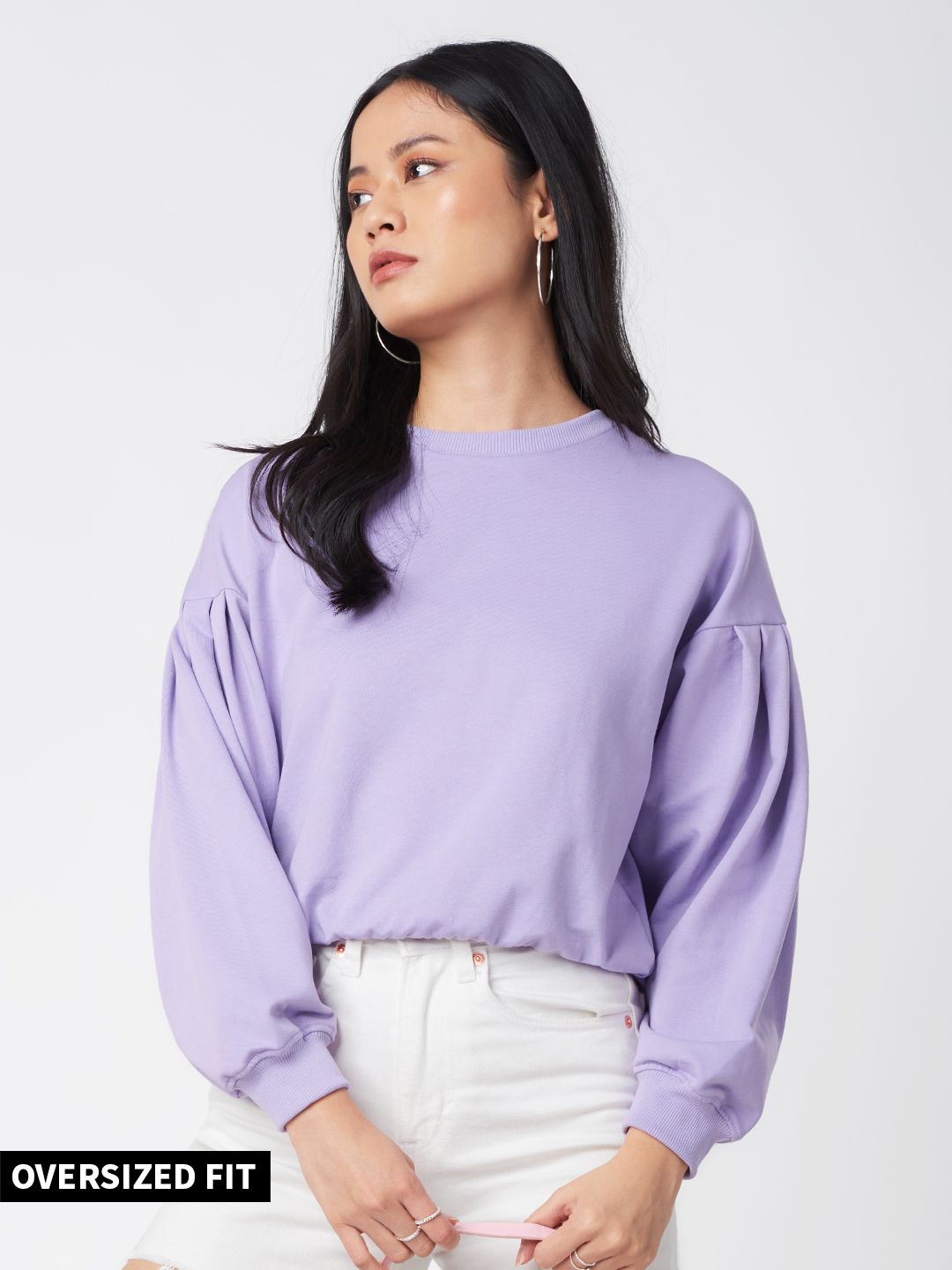 Buy Official Solids: Lavender Women Women Pleated Sleeve Sweatshirts Online