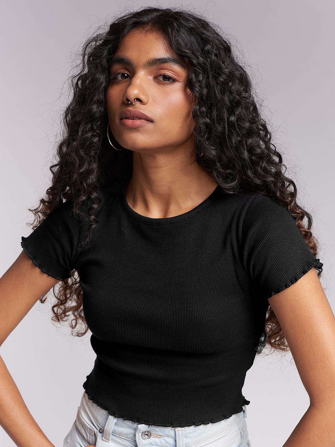 Buy Solids Black Women Cropped Tops Online