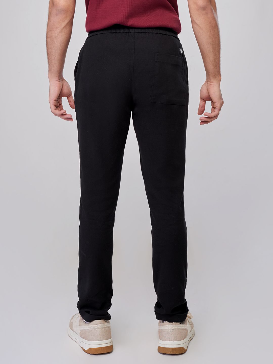 Buy Solids Black Cotton Stretch Structured Pants Online