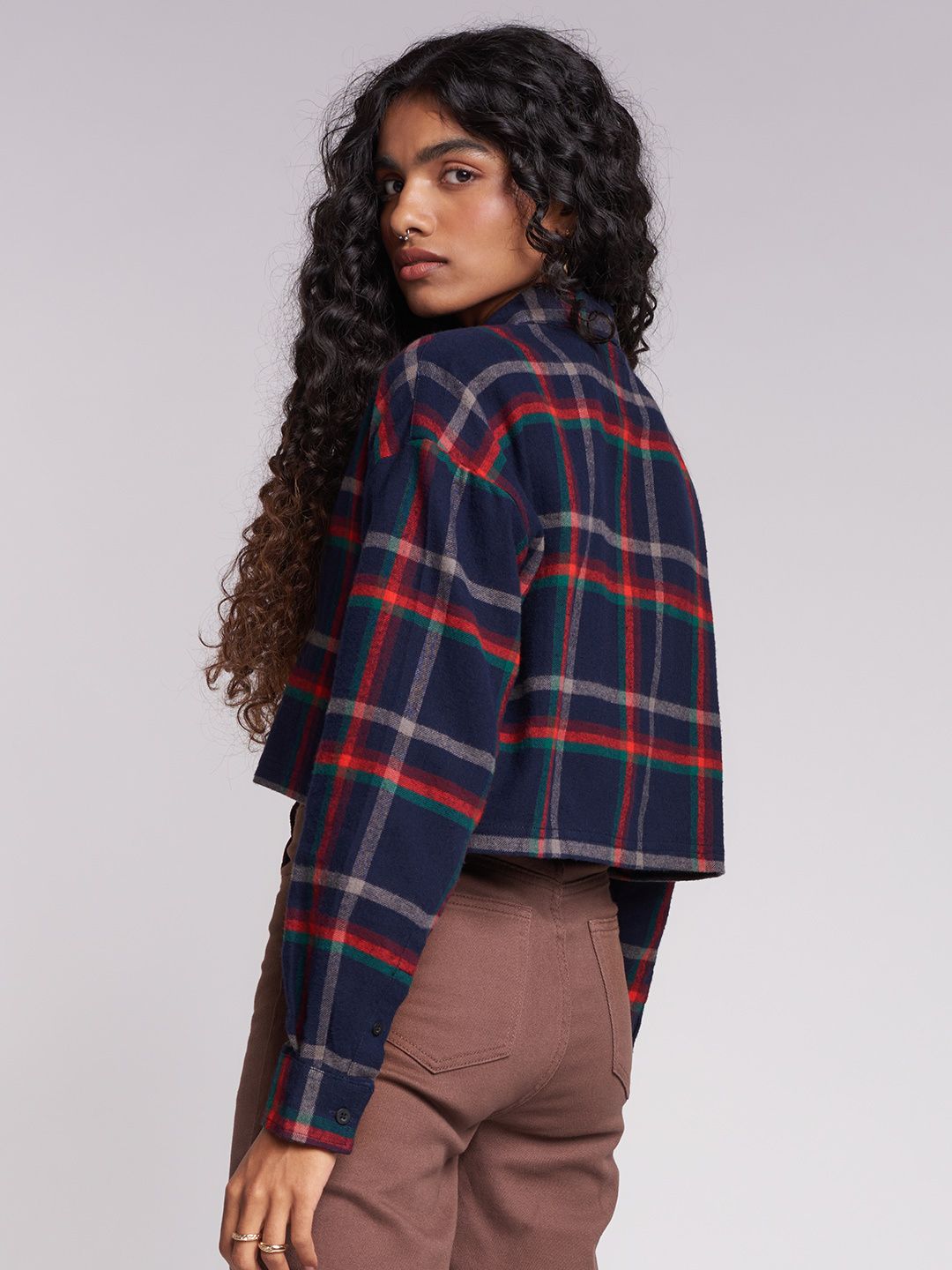 Buy Plaid: Red Cropped Shirt Dress Online