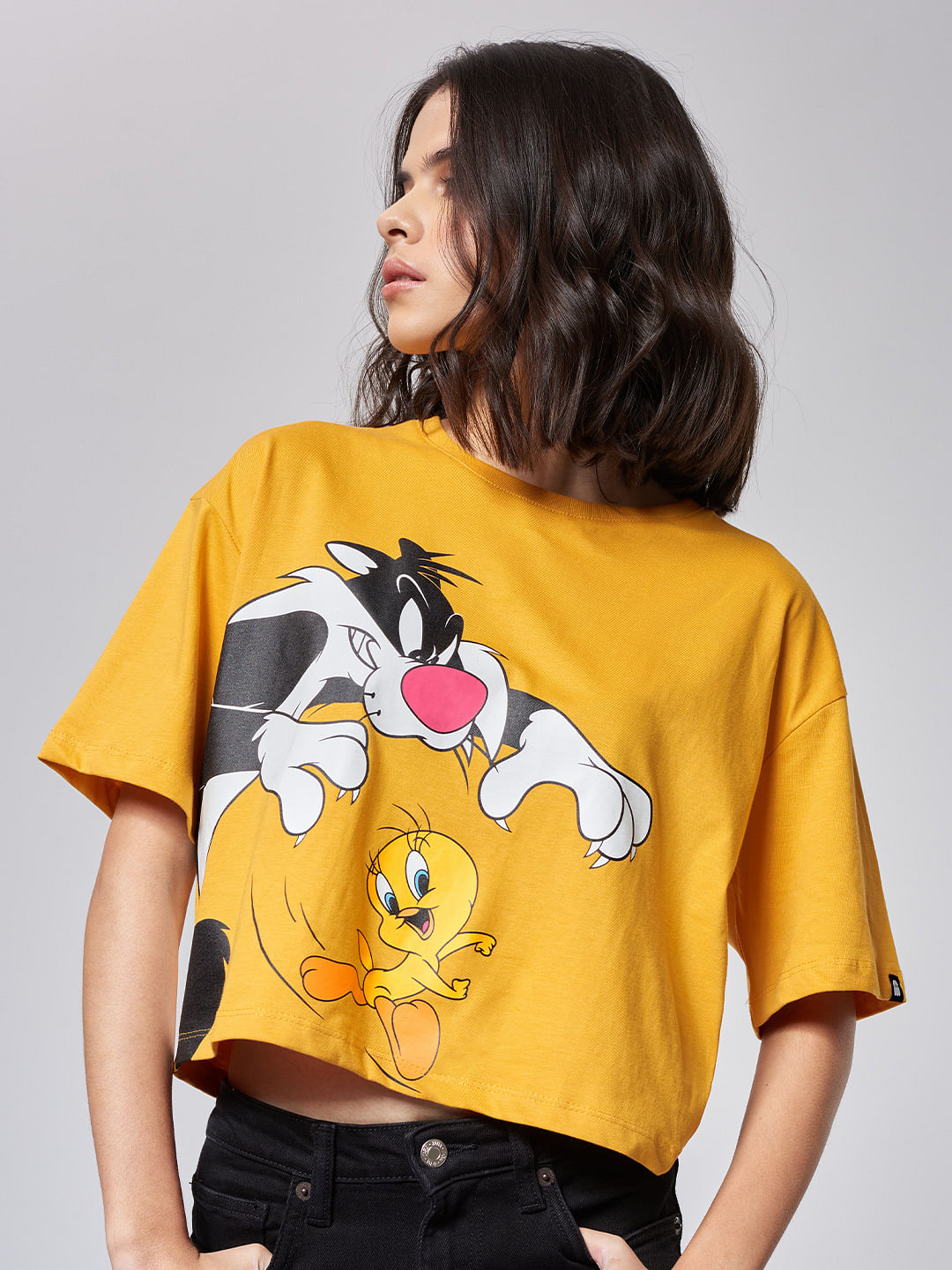 Buy Looney Tunes Sylvester And Tweety 4ever Women Oversized Cropped T