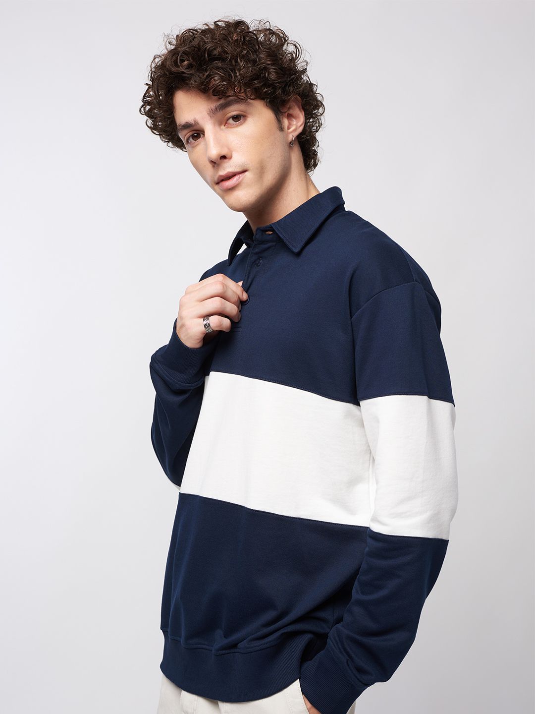 Buy Solids: Blue & White Men Rugby Polo Sweatshirts Online