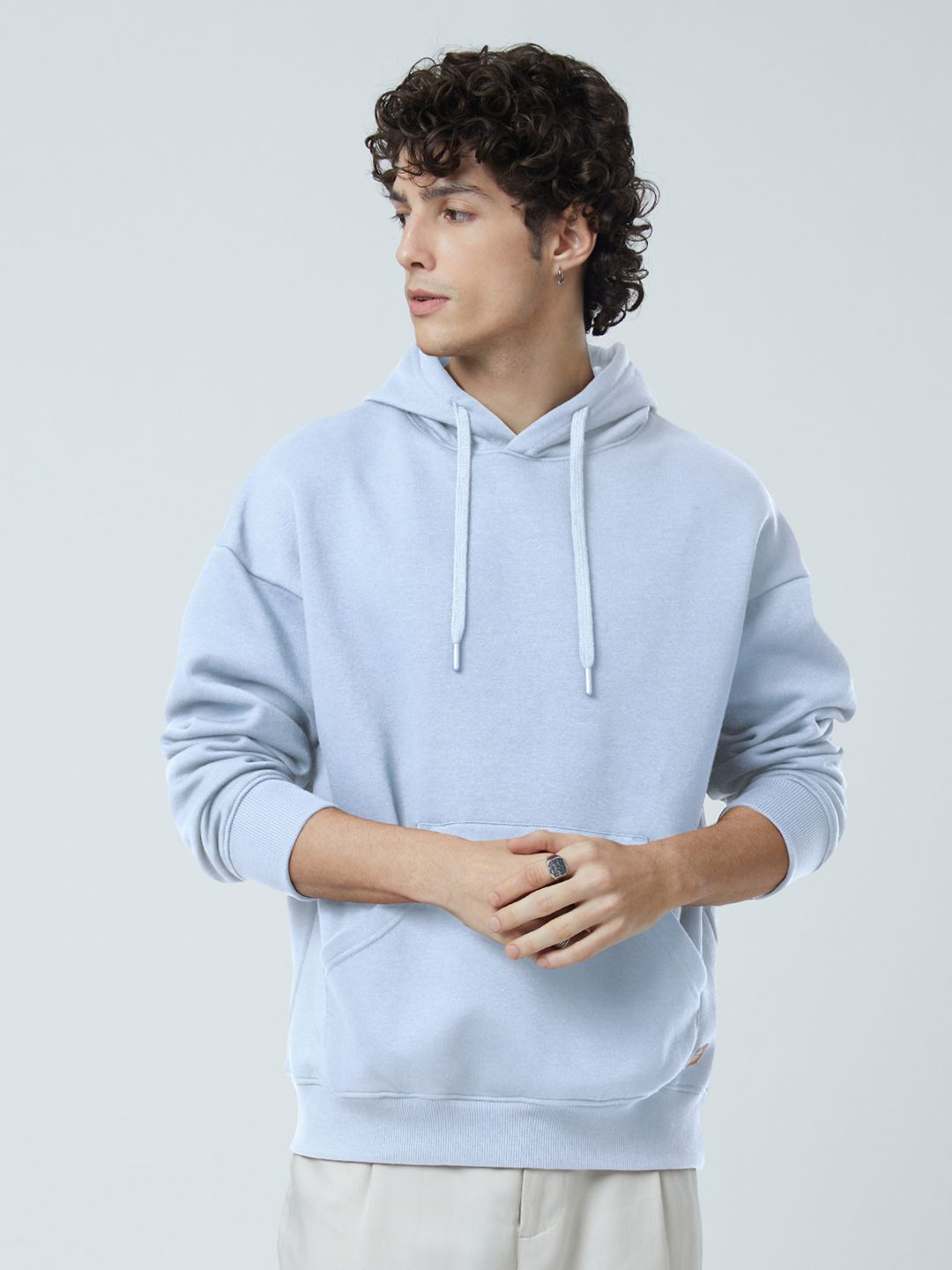Buy Solids: Sky Blue Men Oversized Hoodies Online