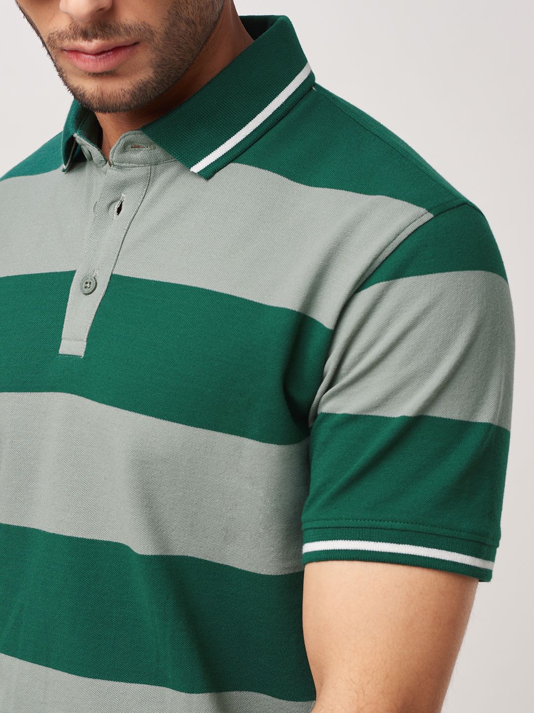 Buy Solids: Sage Green Striped Polos T-shirts