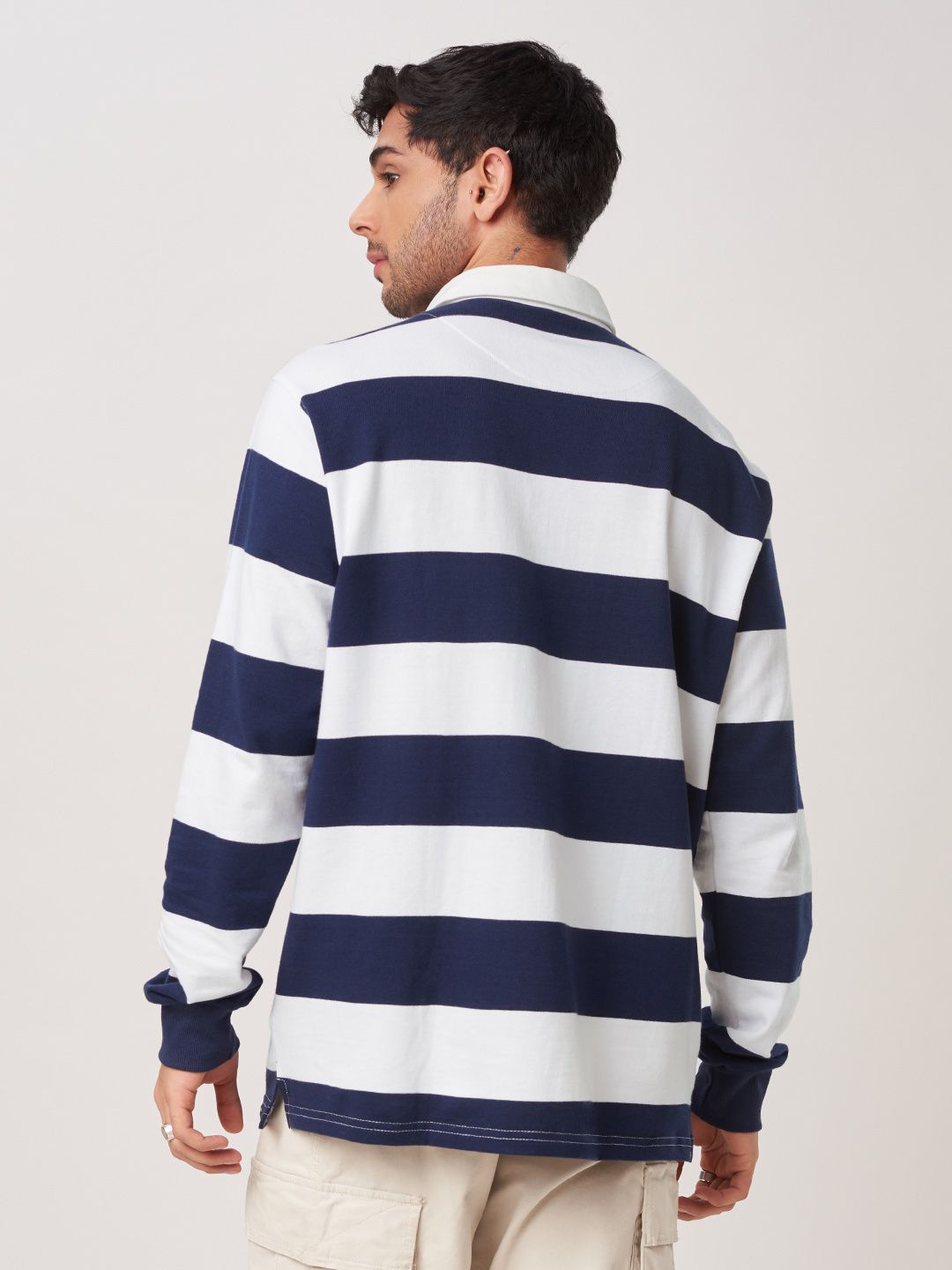 solids navy striped men rugby polos