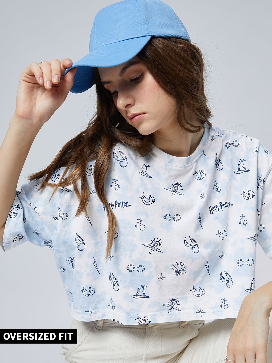 Buy Sabrina: Doodle Pattern Women Oversized Cropped Shirts