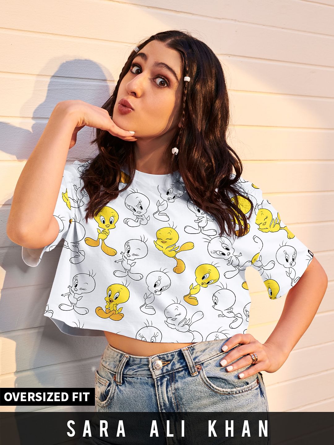 Buy Looney Tunes Tweety Pattern Womens Oversized Cropped T Shirts Online
