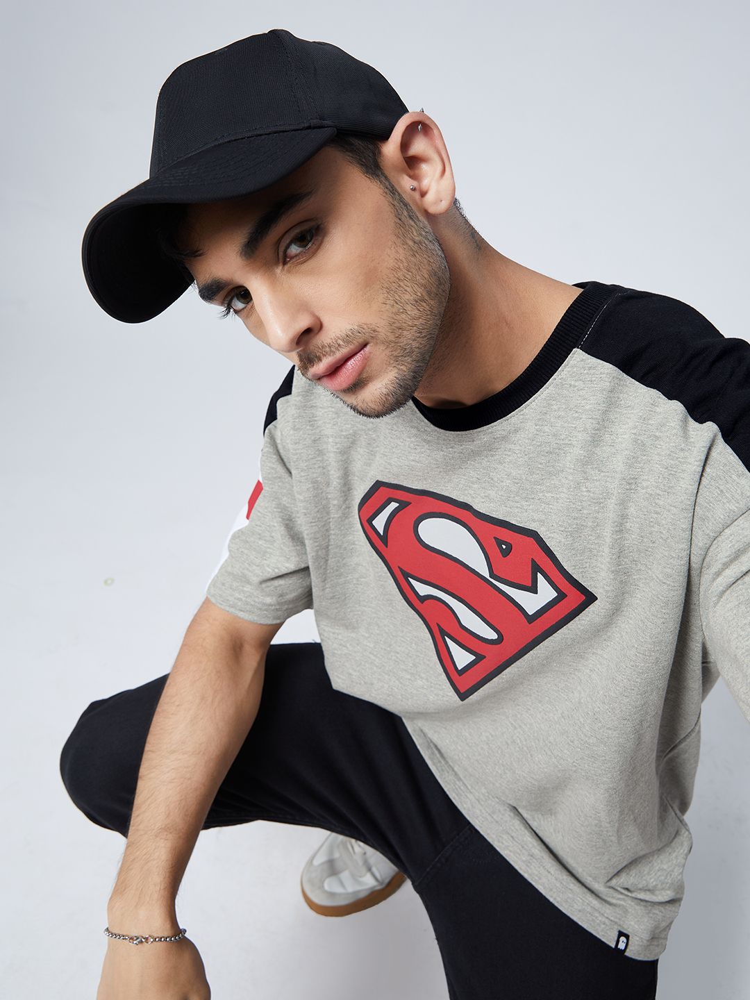 Buy Superman Grey Melange Oversized T-Shirts Online