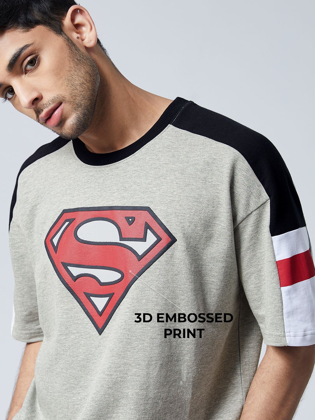 Buy Superman Grey Melange Oversized T-Shirts Online