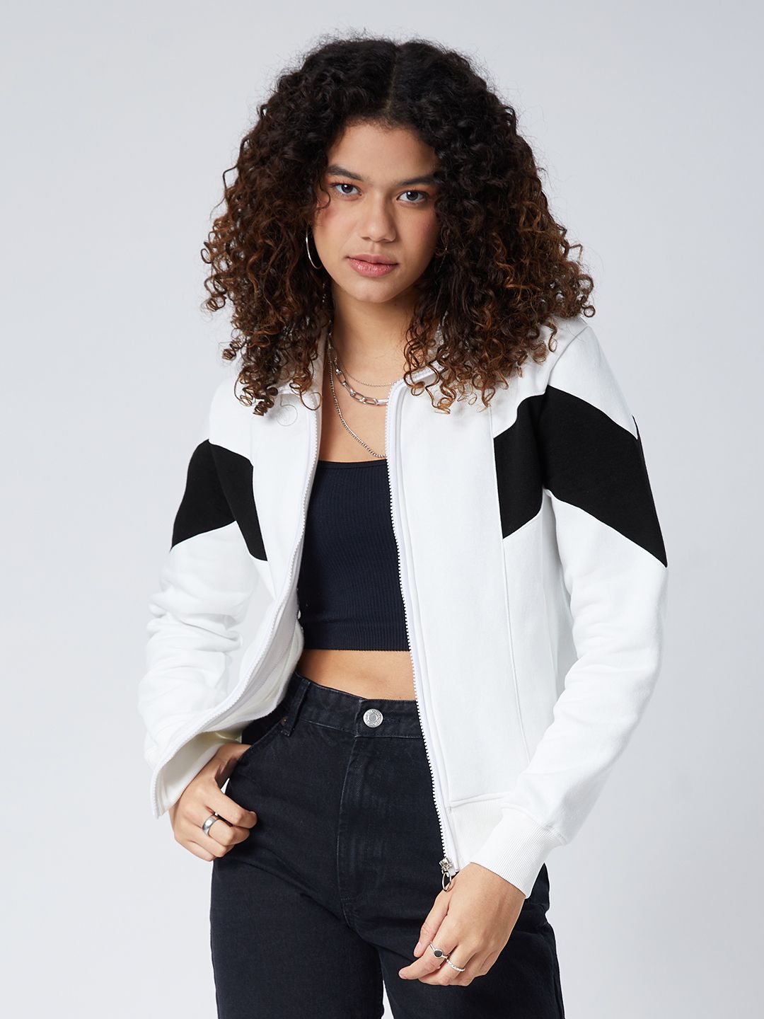 Buy Official Sleek Black & White Colour Block Women Jackets