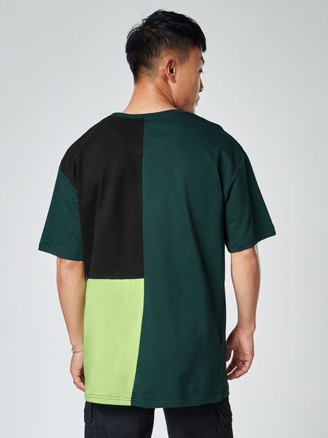 Buy Solids: Emerald Green Colourblock Oversized T-Shirts Online