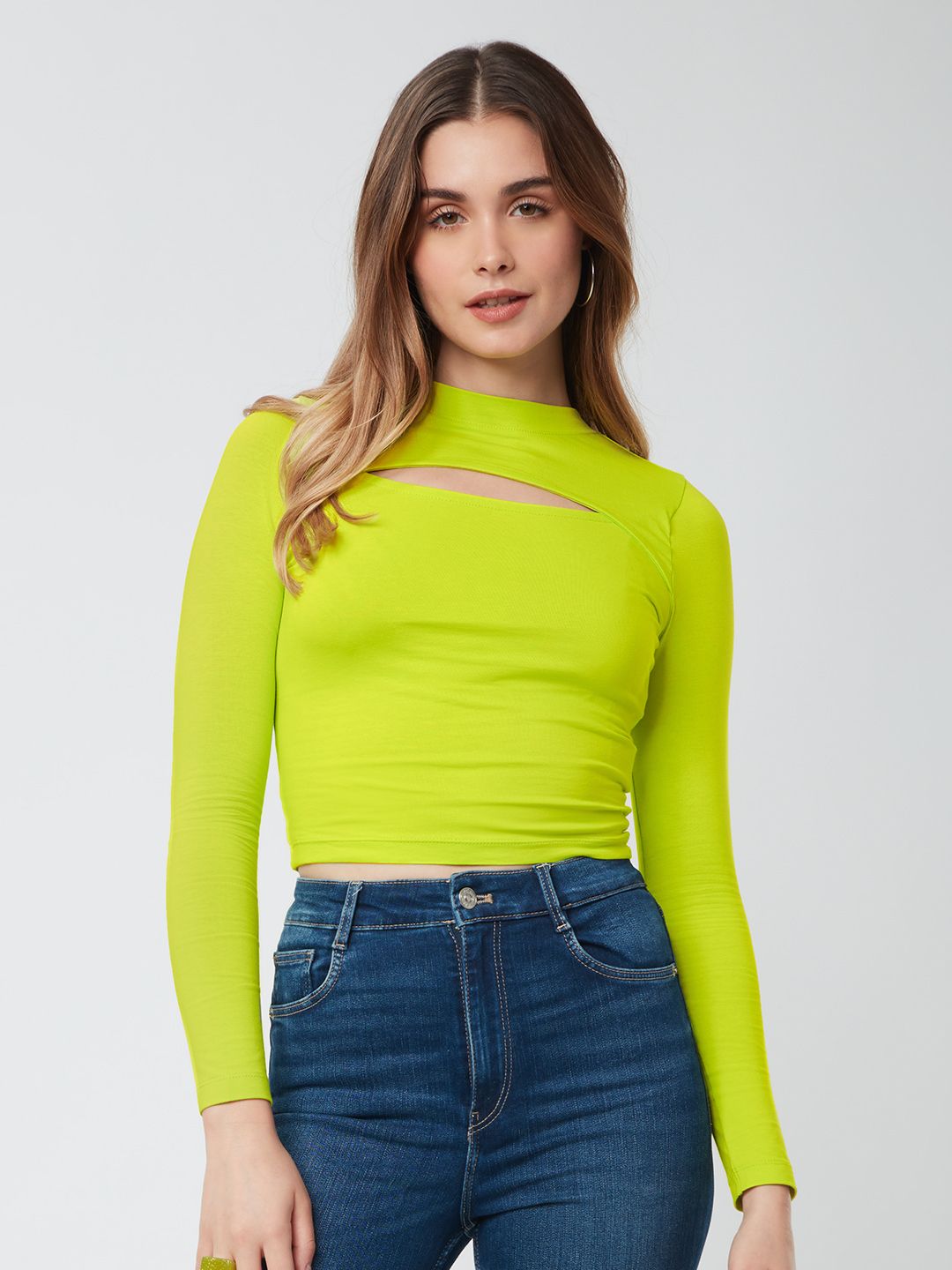 Buy Solids: Lime Green Women's Cut Out Crop Top online at The Souled Store