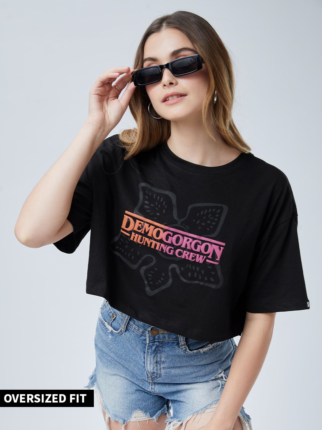 Buy Sabrina: Doodle Pattern Women Oversized Cropped Shirts