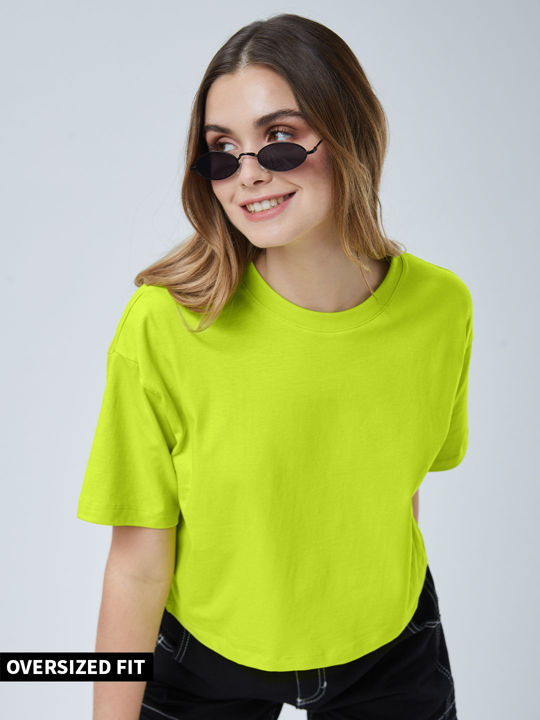 Buy Solids: Lime Green (Oversized) Women's Oversize Crop Tops online at The Souled Store