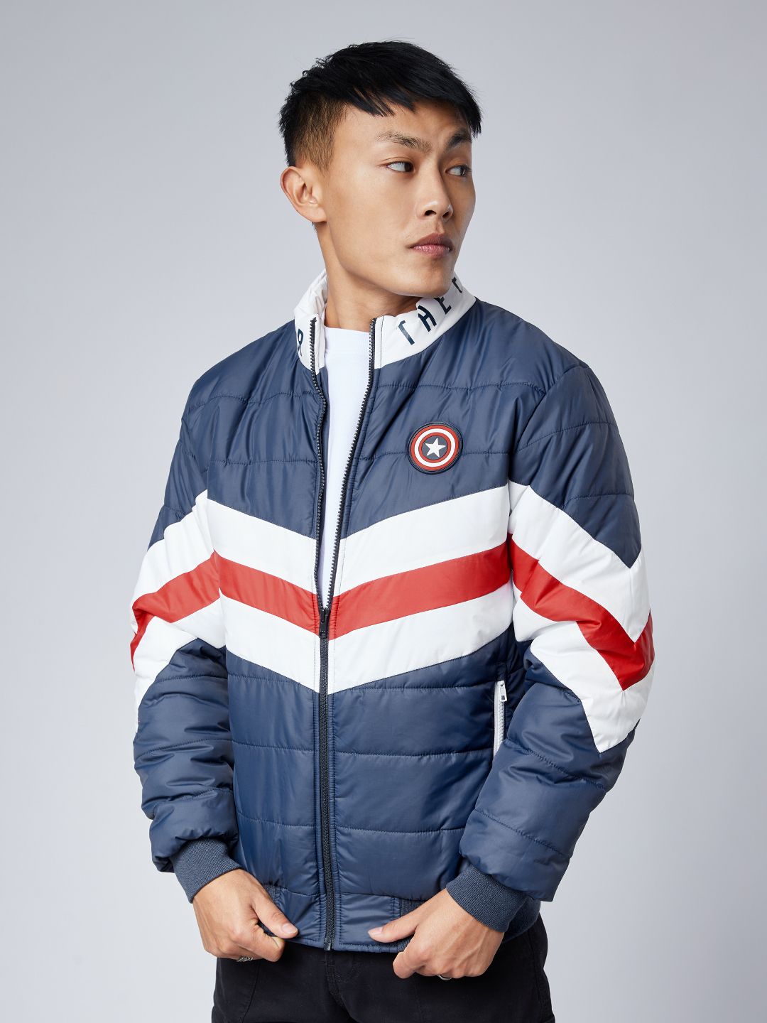 Buy Official Captain America: Blue & Red Puffer Jackets Online