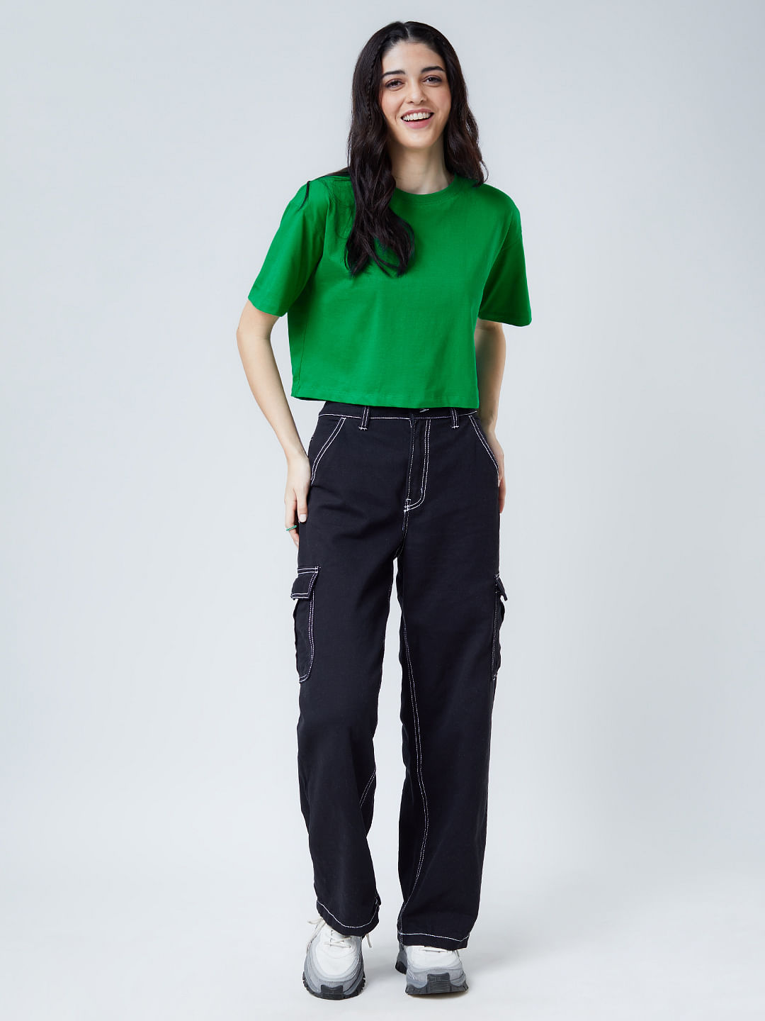 Buy Solids Green Oversized Womens Oversize Crop Tops Online At The Souled Store