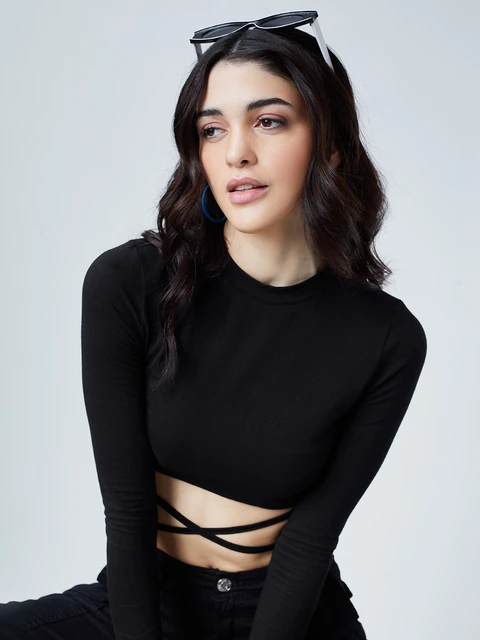 Buy Solids: Black Women's Midriff Flossing T-Shirt online at The Souled ...