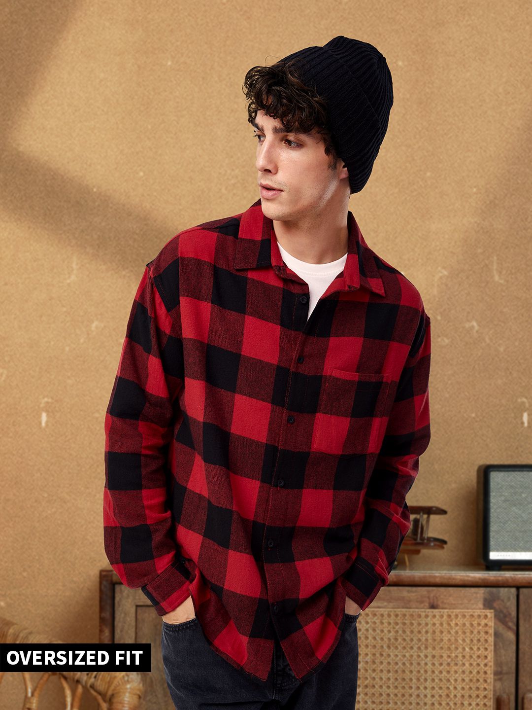 Buy Checks: Black And Red Men Oversized Shirts Online