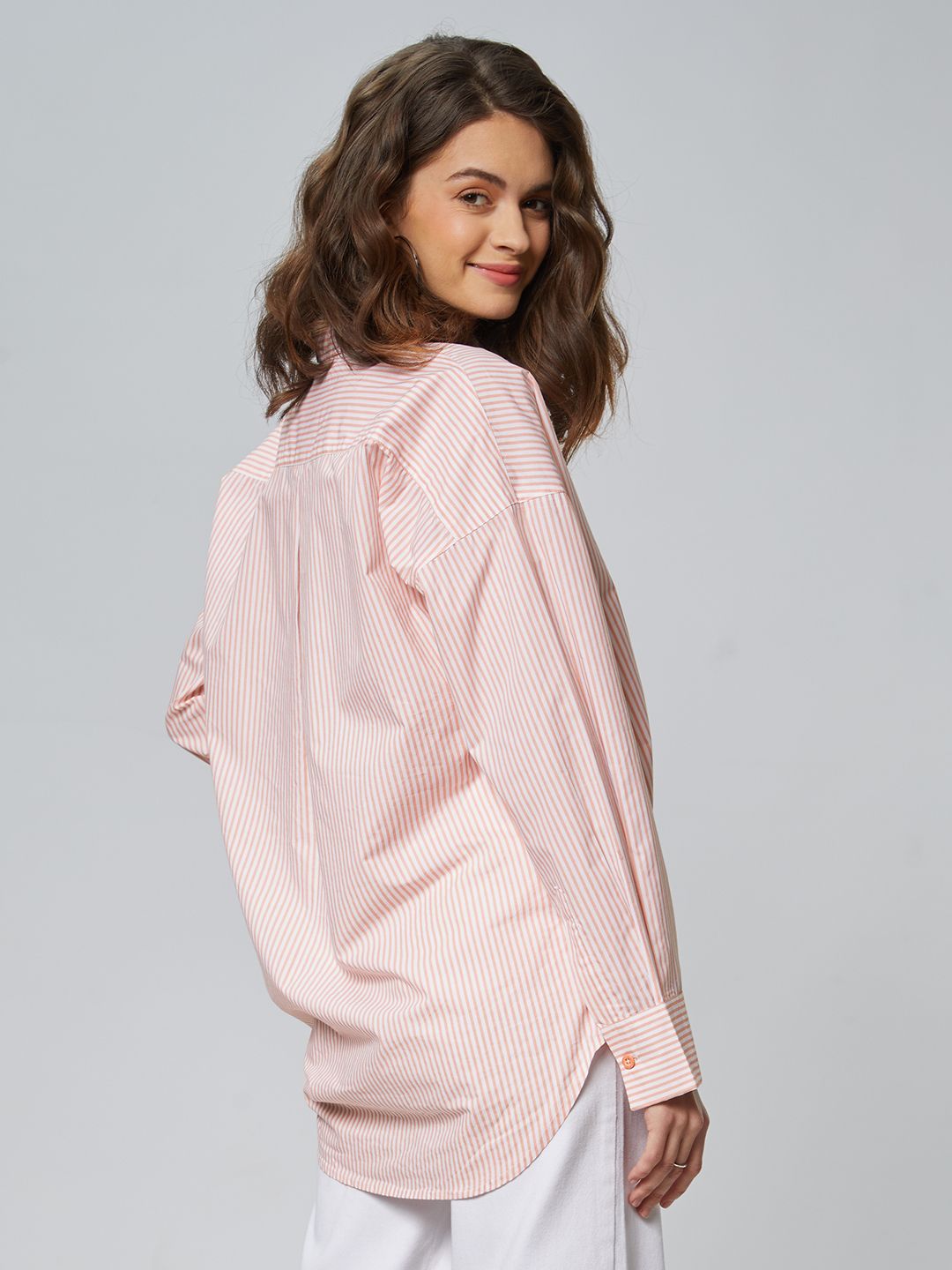 Buy Solids: Pink Stripes Boyfriend Shirt Womens Online