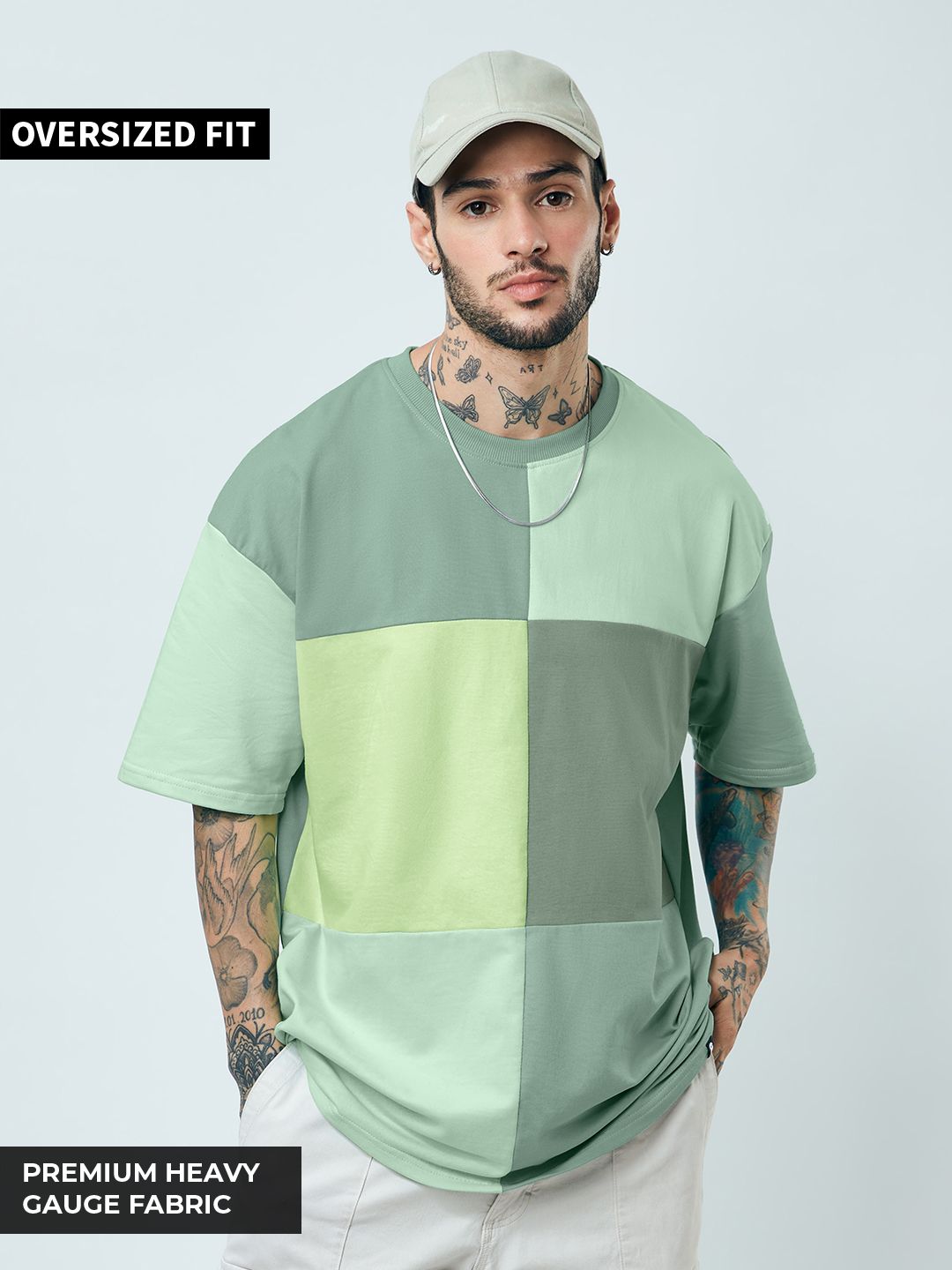 Buy Solids: Green Colourblock Oversized T-Shirts Online