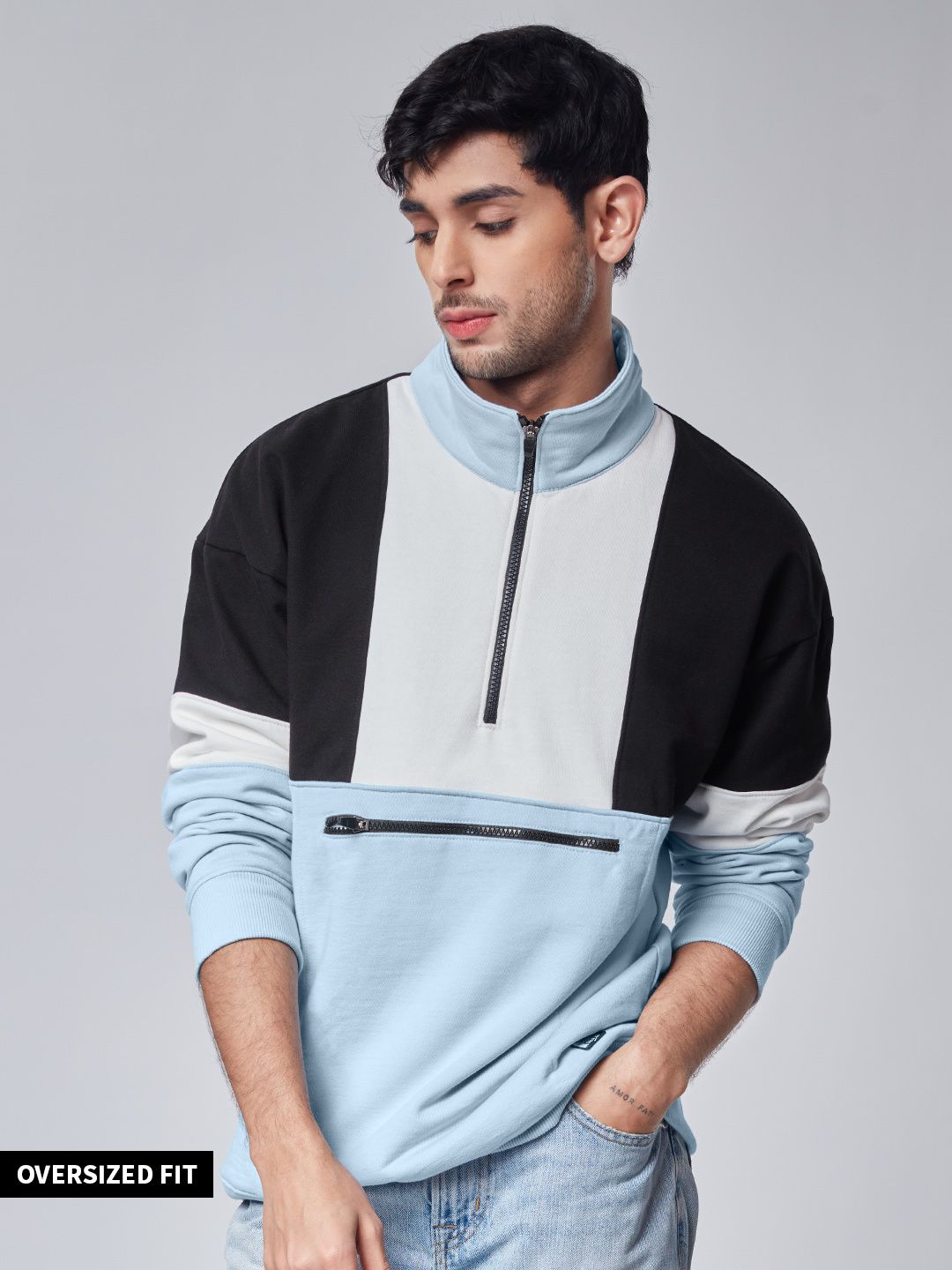 Buy Solids: Eggshell White, Blue, Black Colourblock Men Oversized ...