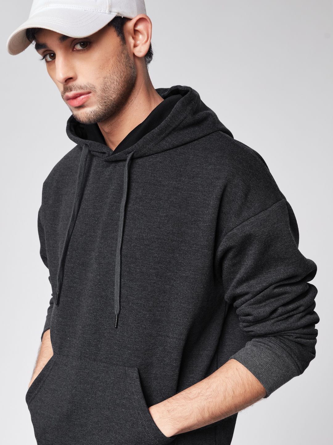 Buy Solids: Anthra Melange Mens Oversized Hoodie Online