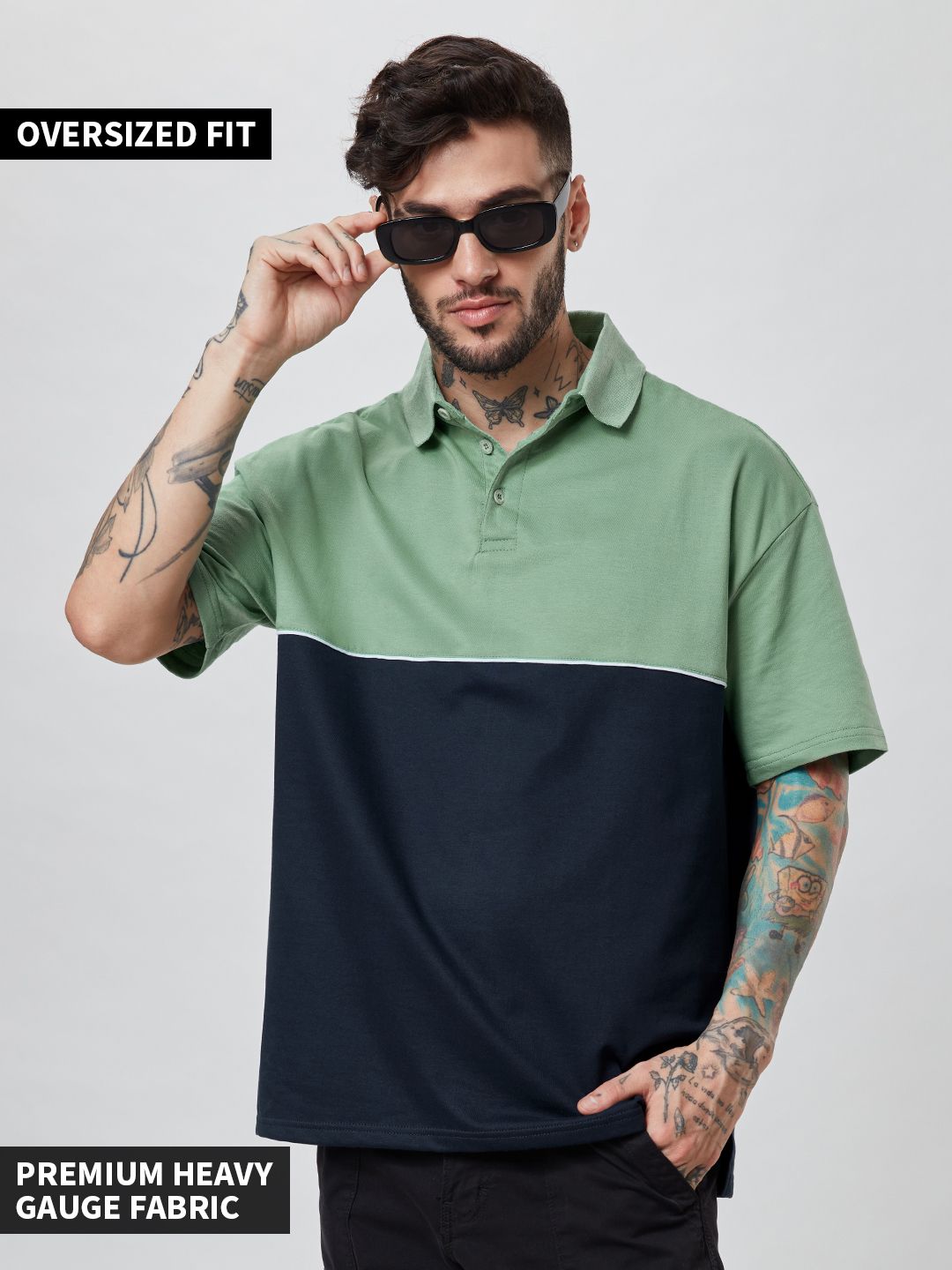 Buy Solids: Jade Green & Navy Blue Colourblock Polos Online