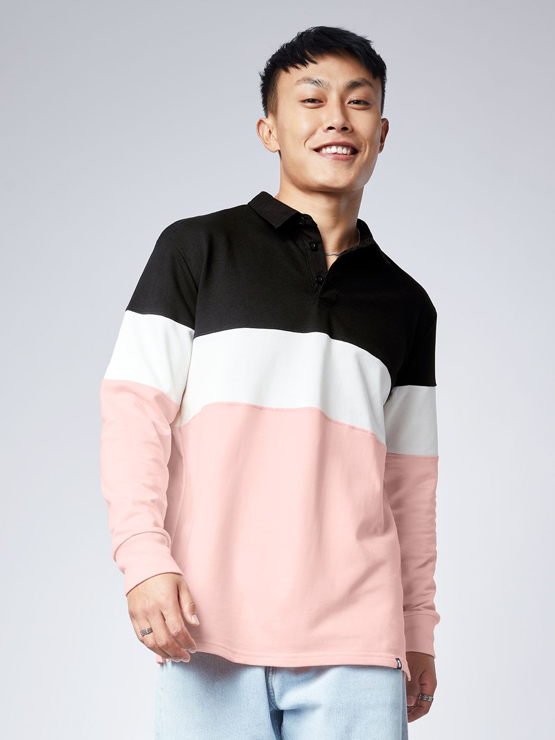 Buy Nude Pink & Black: Men's Colorblock Rugby Polo Online