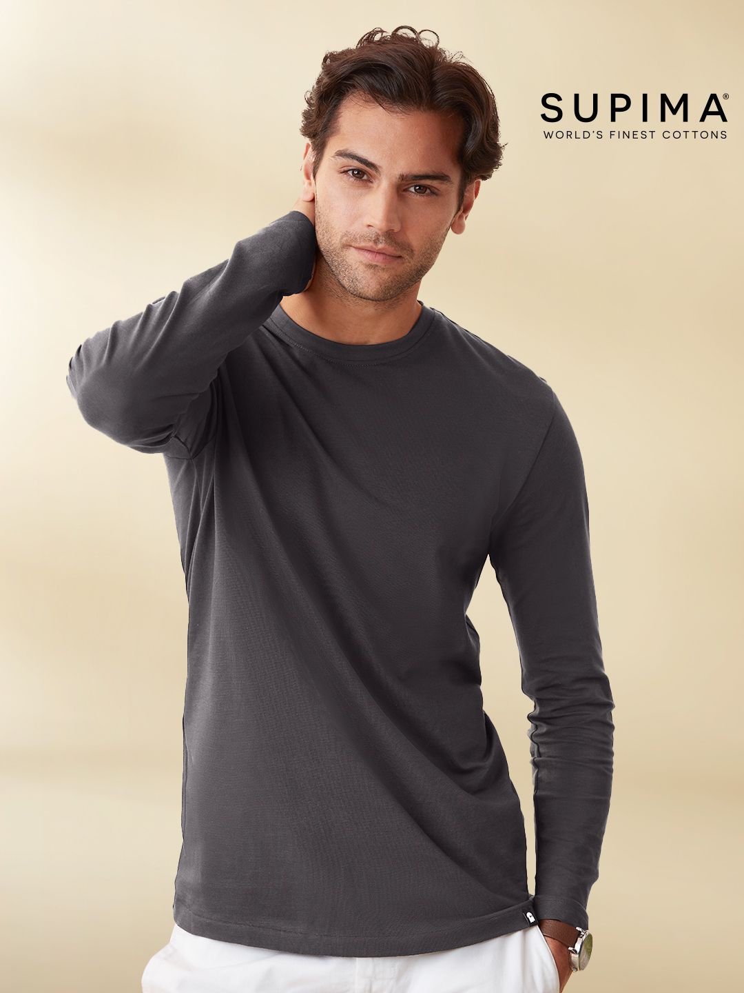 Buy Supima Cotton Full Sleeve Charcoal T-Shirt Online
