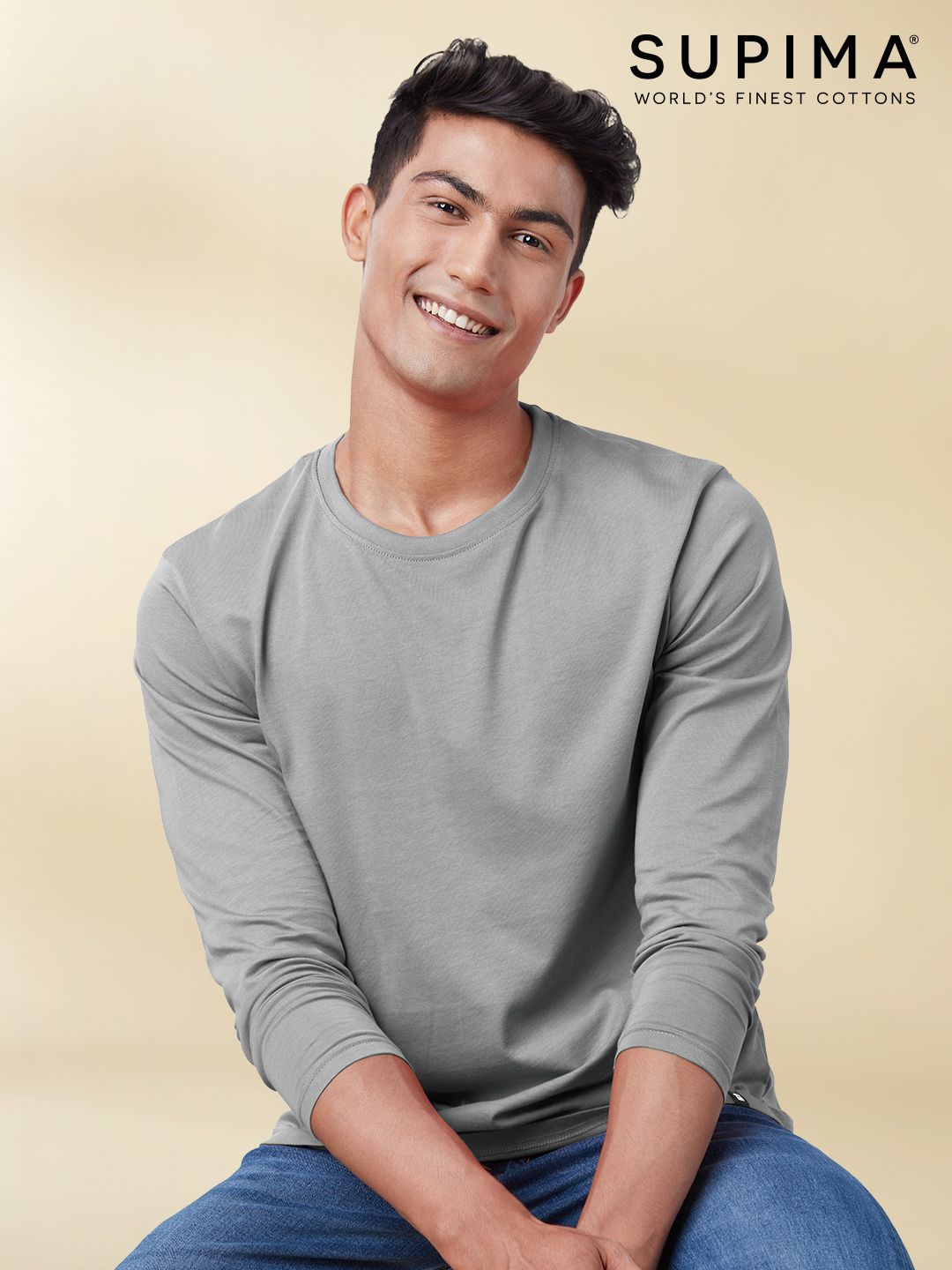 Buy Supima Cotton Full Sleeve: Terracotta Orange T-shirt Online.