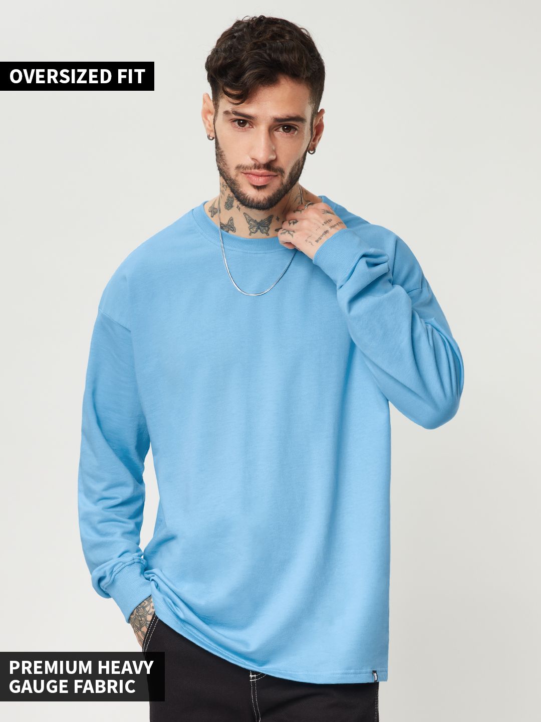 Buy Solids: Baltic Sea Oversized Full Sleeve T-Shirt Online