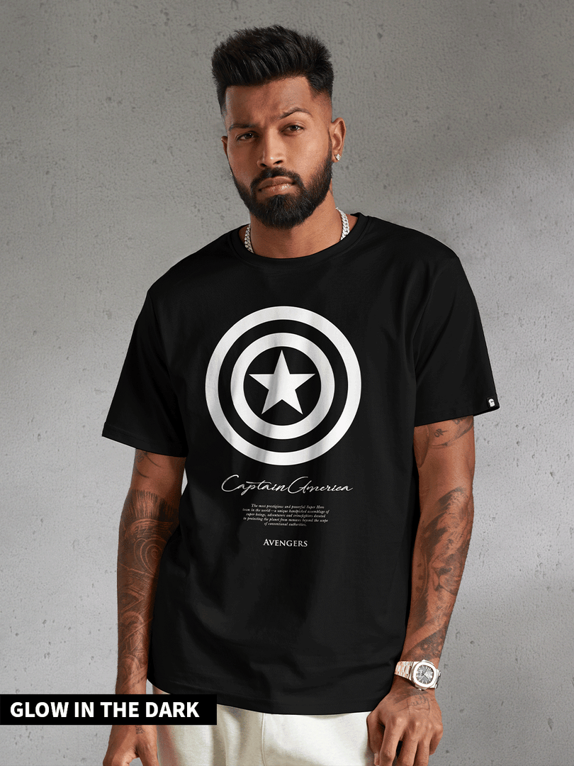Buy Captain America: Cap's Shield (Glow In The Dark) Half Sleeve T ...