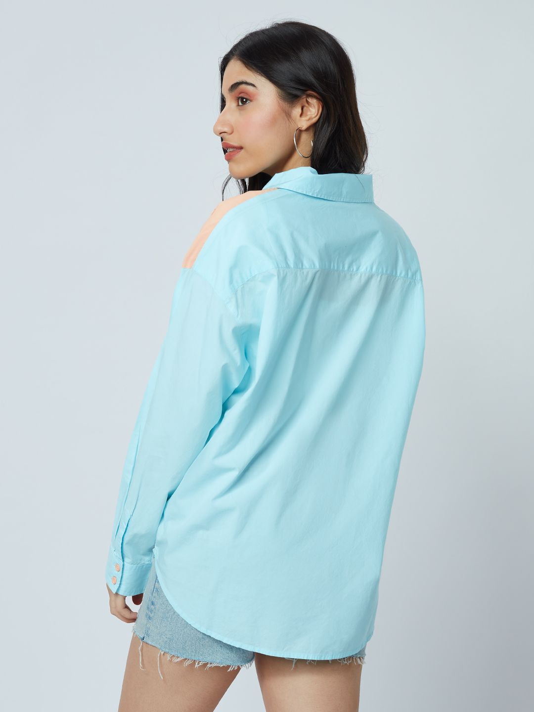 Buy Colourblock: Powder Blue & Pink Womens Shirt Online