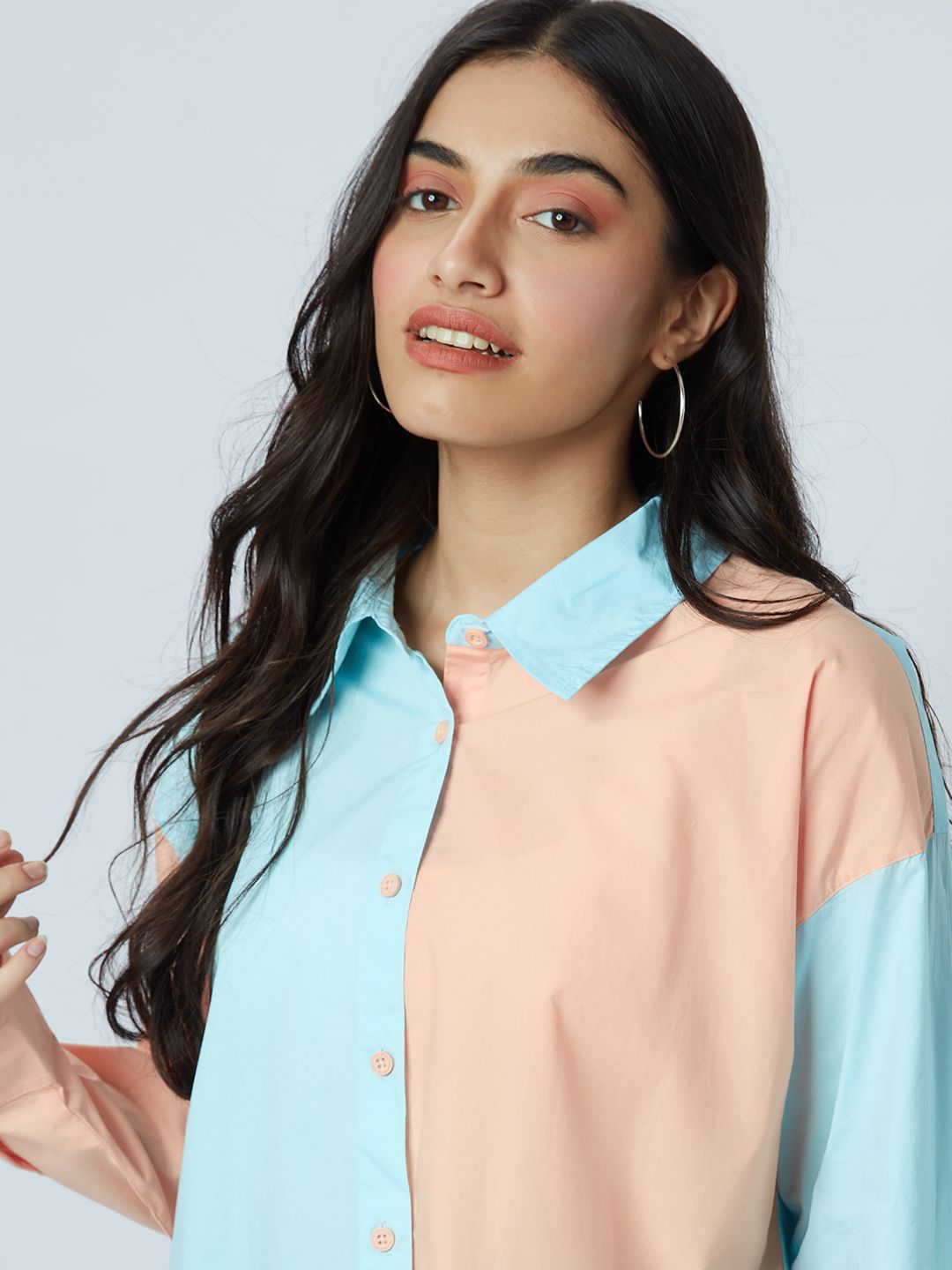 Buy Colourblock: Powder Blue & Pink Womens Shirt Online