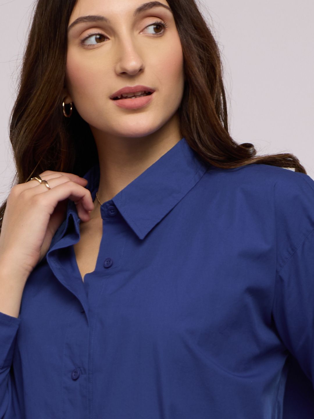 Buy Electric Blue Solid Boyfriend Shirt Online