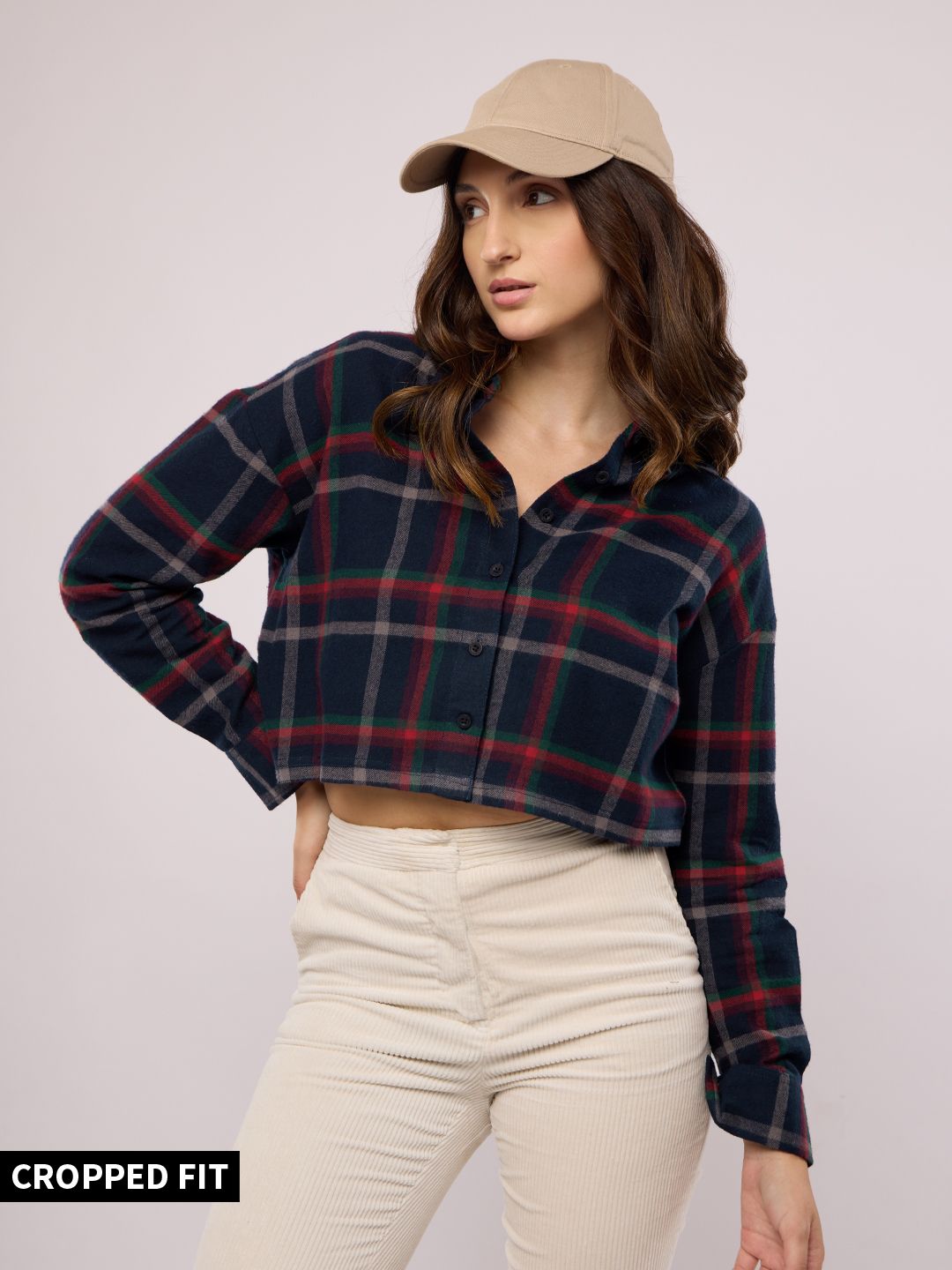 Buy Plaid: Red Cropped Shirt Dress Online