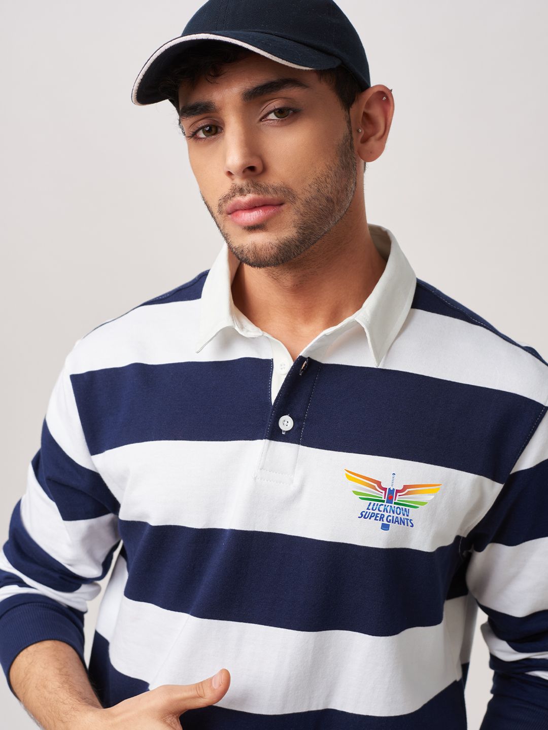 Buy LSG: Navy Striped Men Rugby Polos