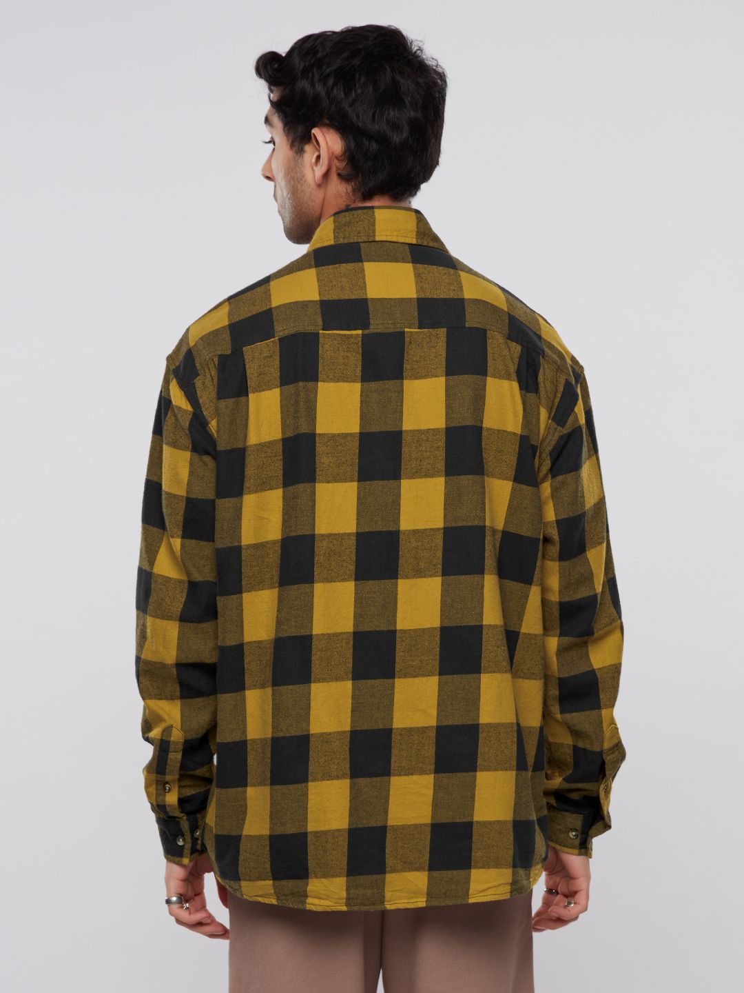 Buy Plaid: Yellow and Black Men Utility Shirt Online
