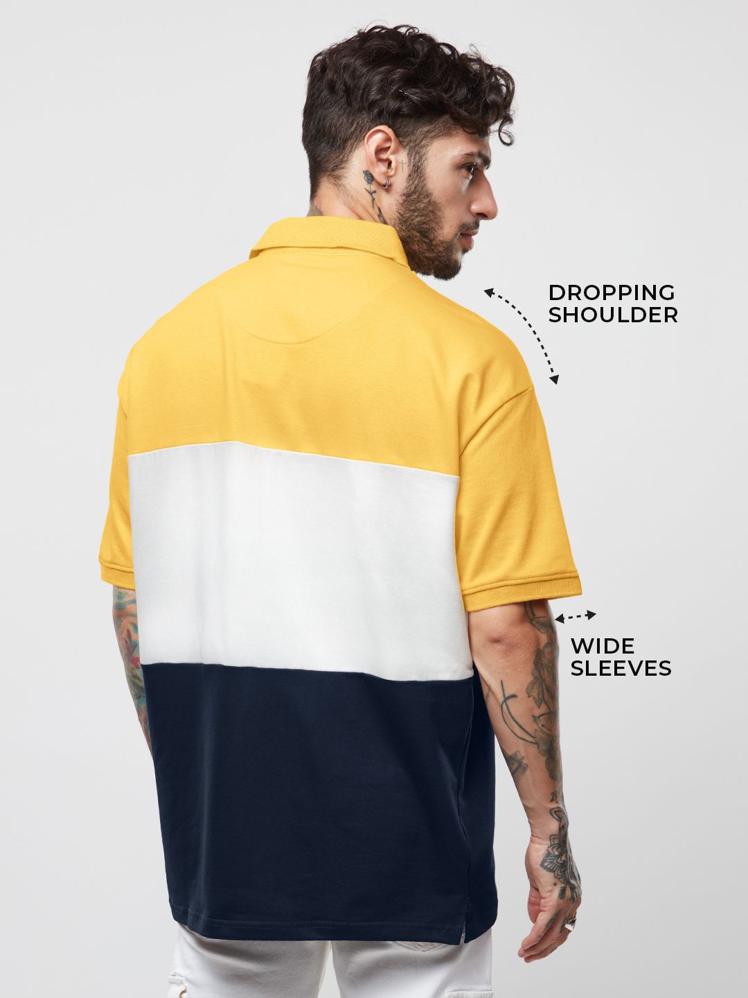 Buy Solids: Yellow White & Navy Oversized Polos Online