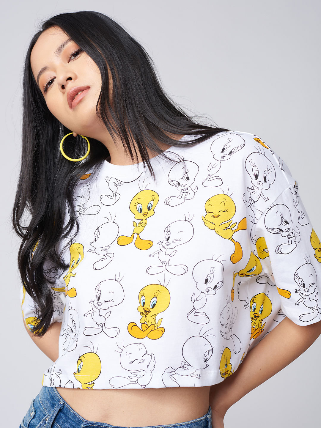 Buy Looney Tunes Tweety Pattern Womens Oversized Cropped T Shirts Online