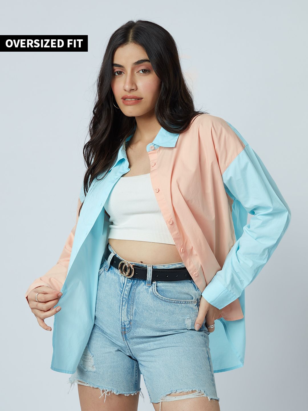 Buy Colourblock: Powder Blue & Pink Womens Shirt Online